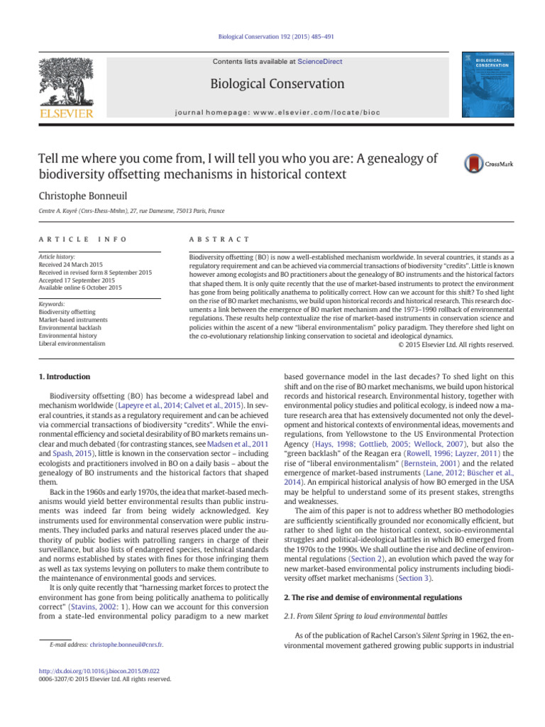 Bonneuil, Christophe - A Genealogy of Biodiversity Offsetting ...