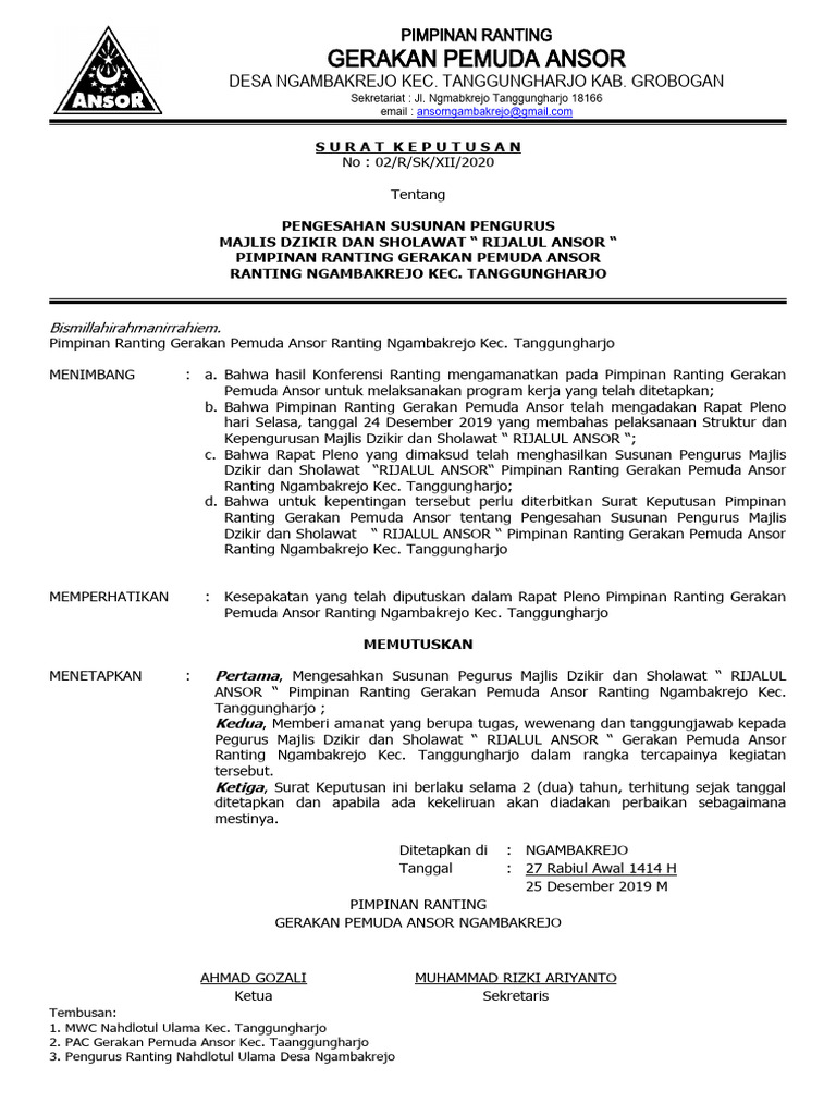 SK RANTING - Rijalul Ansor | PDF