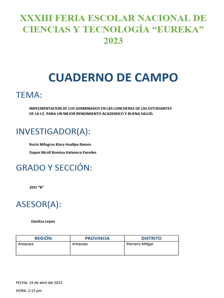 CUADERNO DE CAMPO - Cyt | PDF CUADERNO DE CAMPO - Cyt | PDF