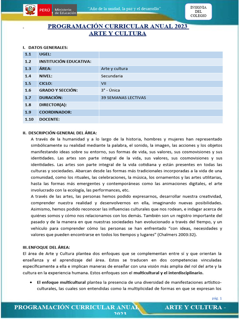 ARTE 3° - PROGRAMACIÓN ANUAL CON EXPERIENCIAS 2023 | PDF | Aprendizaje | Evaluación
