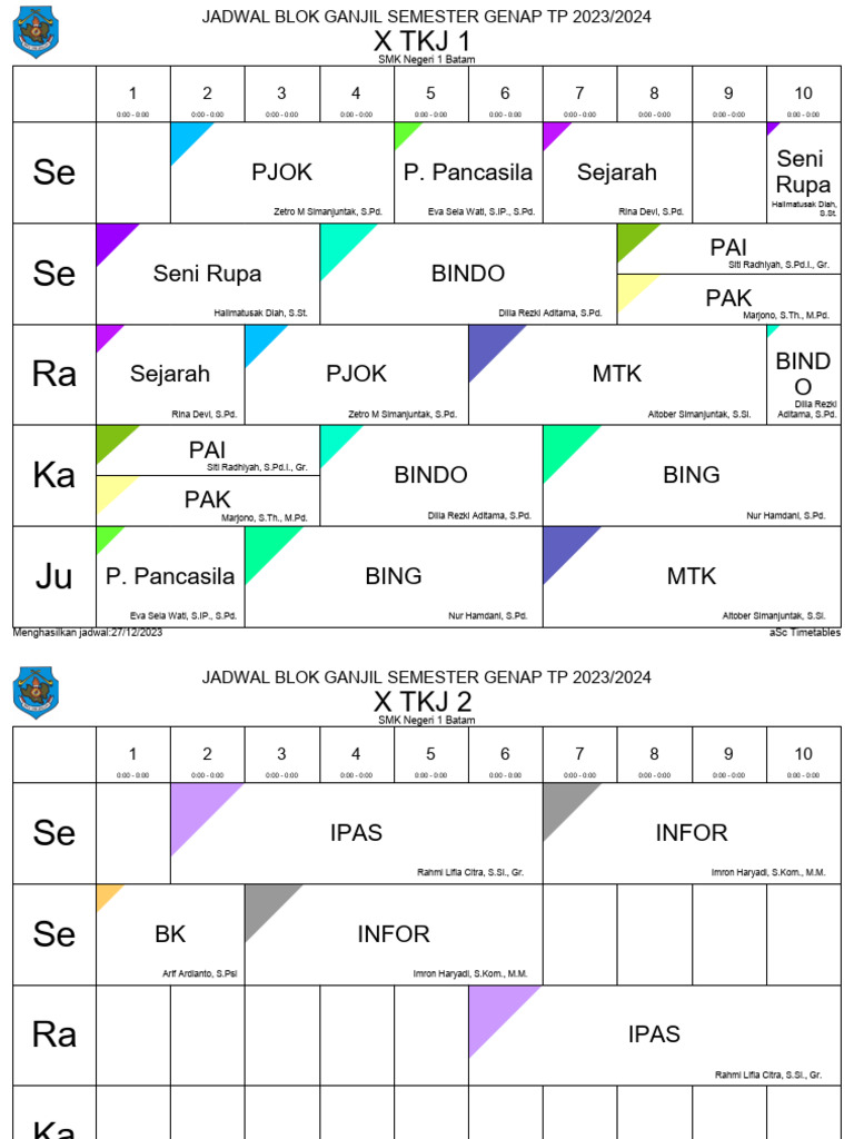 Jadwal KELAS Minggu Ganjil Semester Genap TP. 2023-2024 | PDF