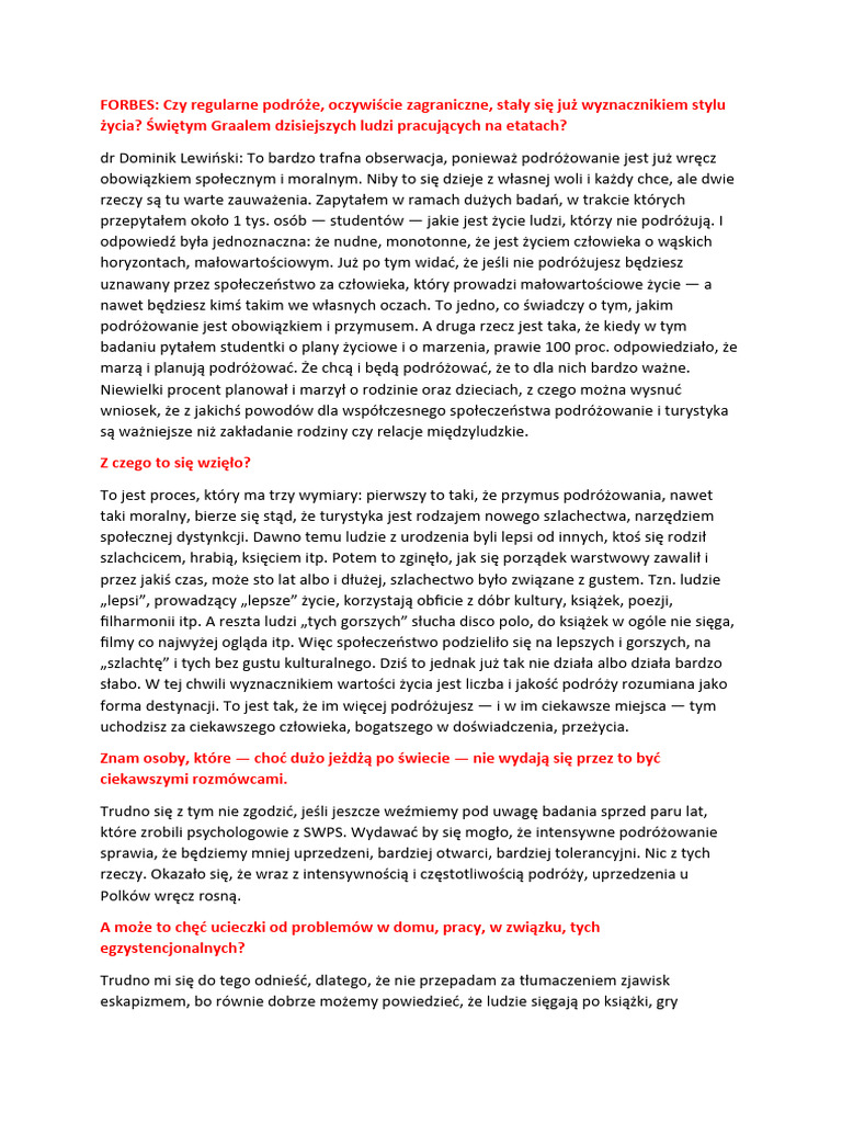 Wywiad o Turystyce | PDF