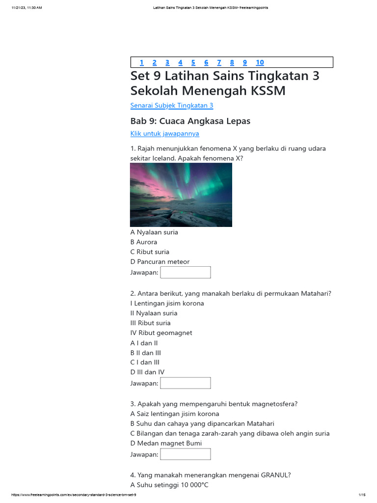 Latihan Sains Tingkatan 3 Sekolah Menengah KSSM - Freelearningpoints | PDF