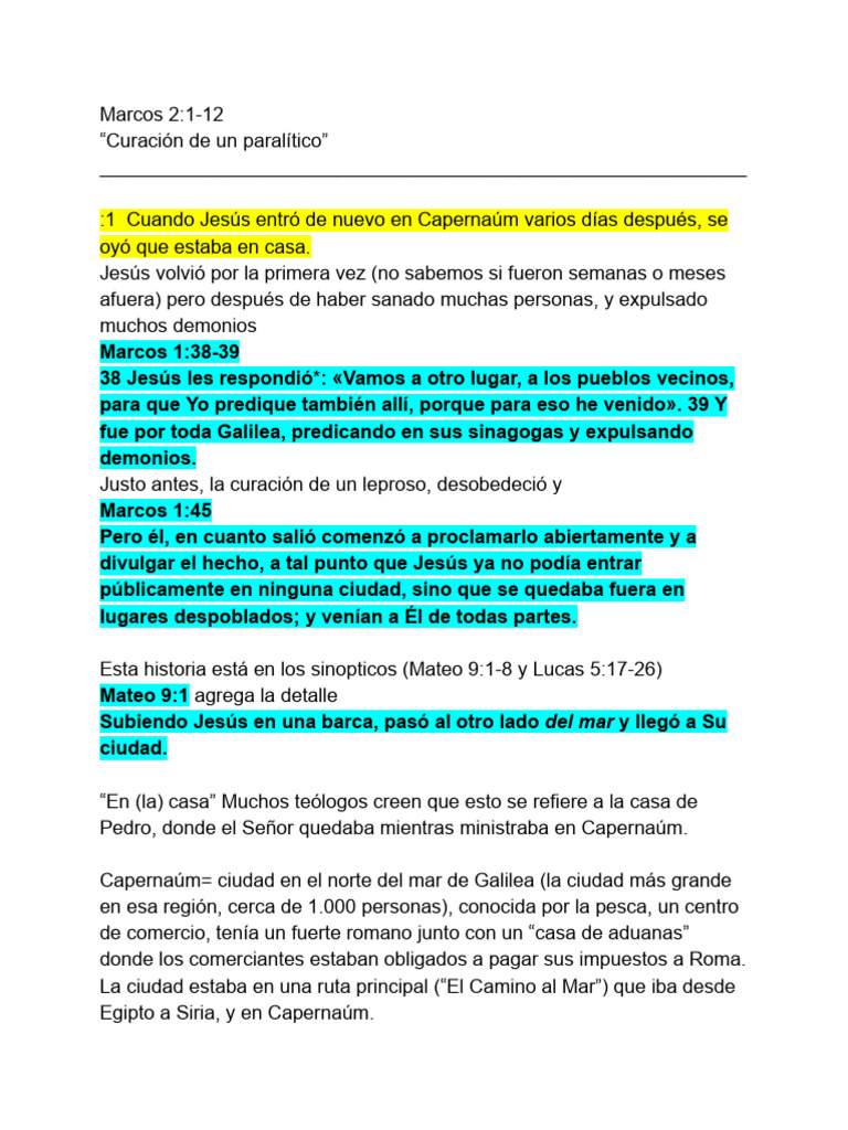 Marcos 2 - 1-12 | PDF | Jesús | Pecado