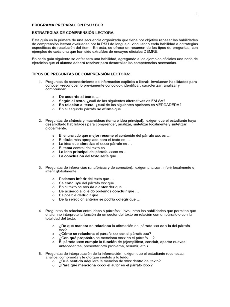 Tipos de Pregunta Por Habilidad | PDF