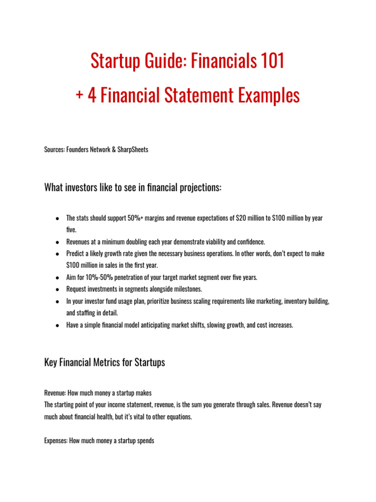 Startup Guide Financials 101 1686339952 | PDF