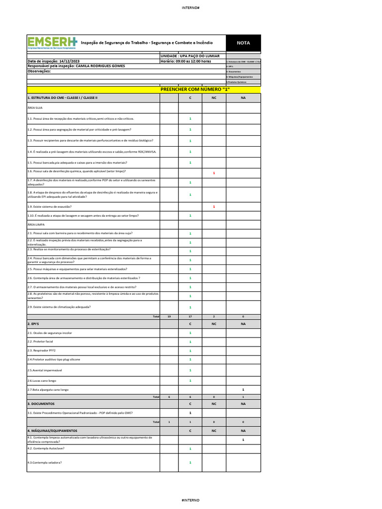 Check List - Cme | PDF | Esterilização (Microbiologia) | Desinfetante