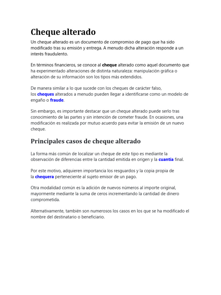Cheque Alterado: Tipos y Consecuencias | PDF