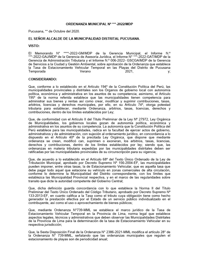 Ordenanza Municipal Nº | PDF