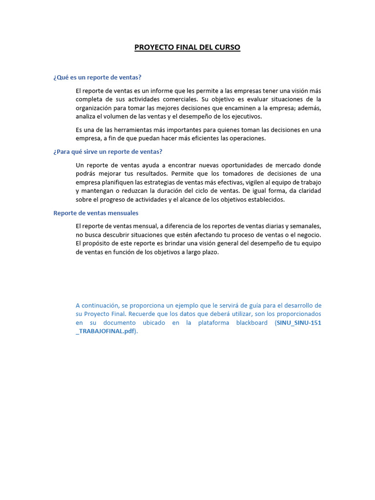 INFORME - PROYECTO FINAL DEL CURSO | PDF | Microsoft Excel | Business