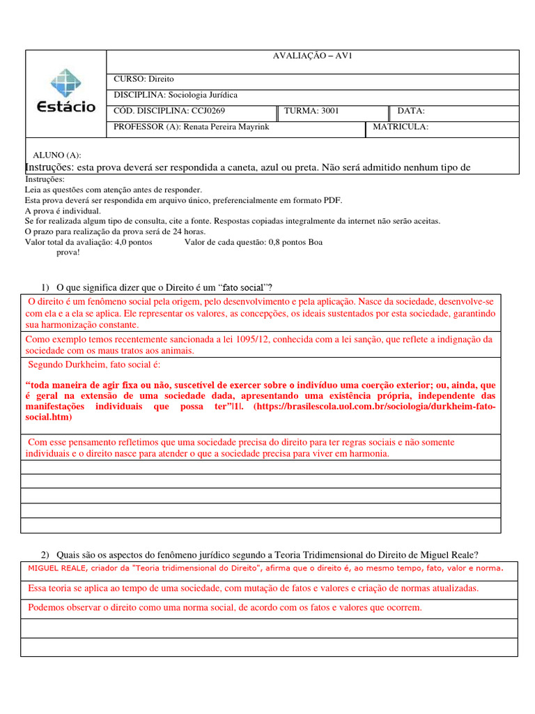 Prova Av1 Resolvida | PDF