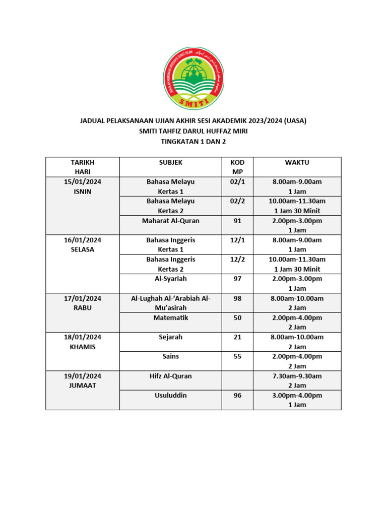 Jadual Pelaksanaan Ujian Akhir Sesi Akademik 2023 | PDF