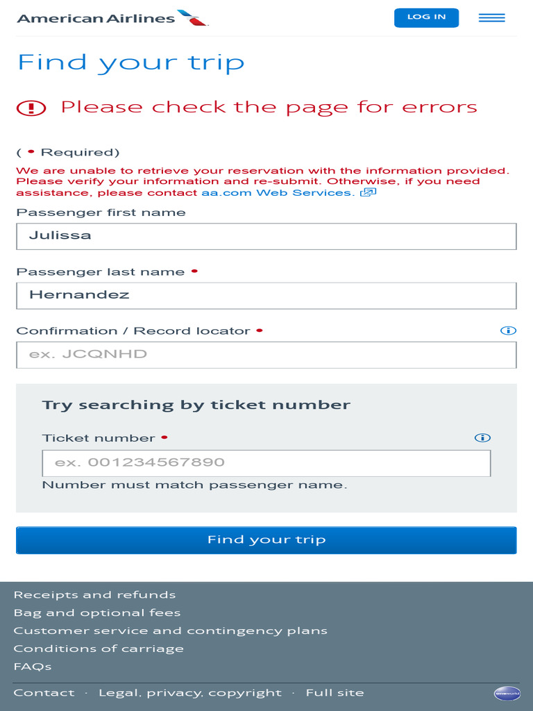 American Airlines Trip Lookup Guide | PDF
