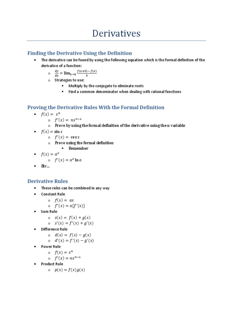 Derivatives: Finding The Derivative Using The Definition | PDF