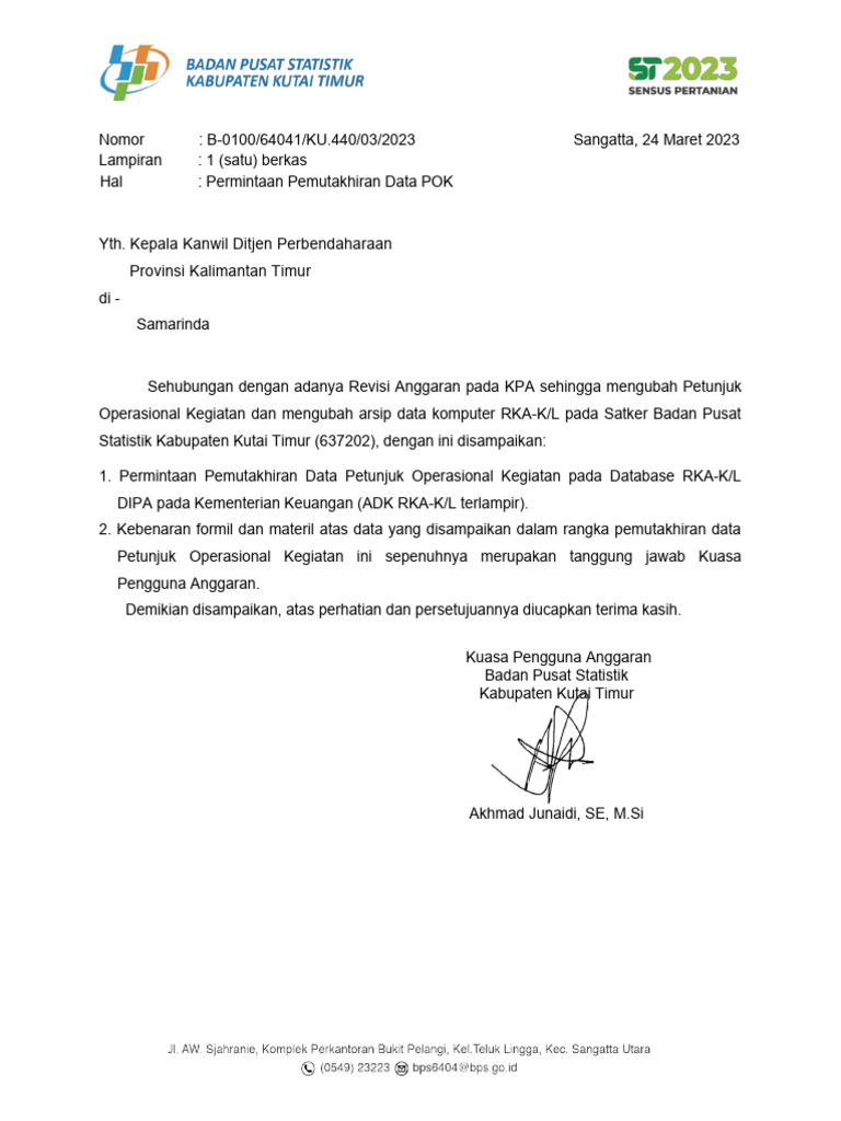 Surat Revisi POK - Pemutakhiran POK | PDF