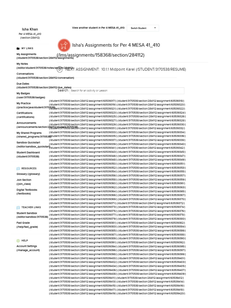 Isha Khans Assignments For Per 4 MESA 41 - 410 - CodeHS | PDF | Computing | Computer Programming