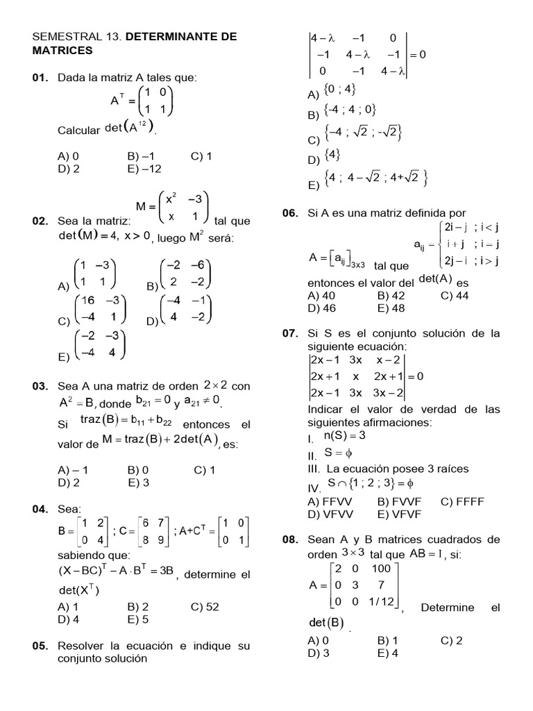 Semestral 1 | PDF | Matriz (Matemáticas) | Determinante