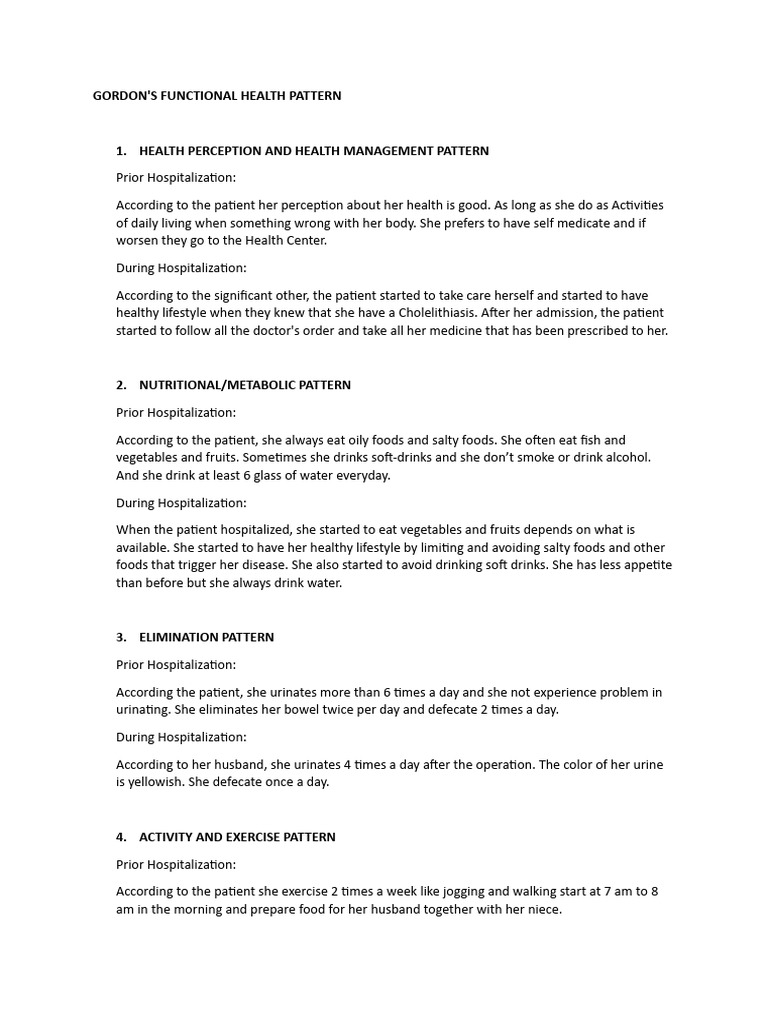 Gordons Functional Health Pattern | PDF