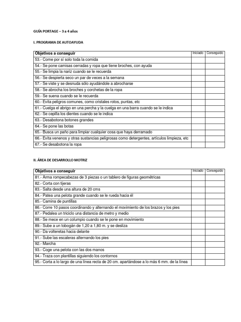 Guía Portage 3 A 4 Años | PDF