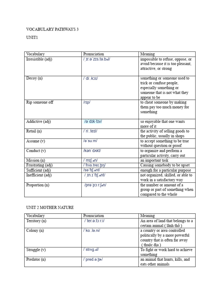 Vocabulary Pathway 3 | PDF