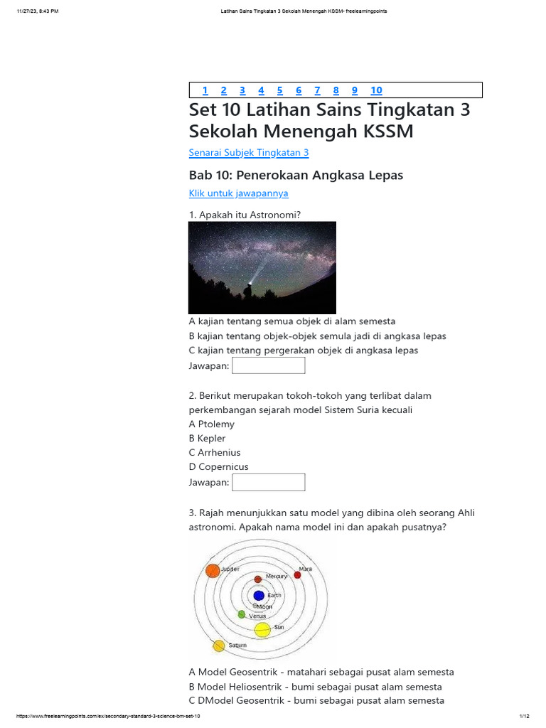 Topikal Bab 10 Latihan Sains Tingkatan 3 Sekolah Menengah Kssm