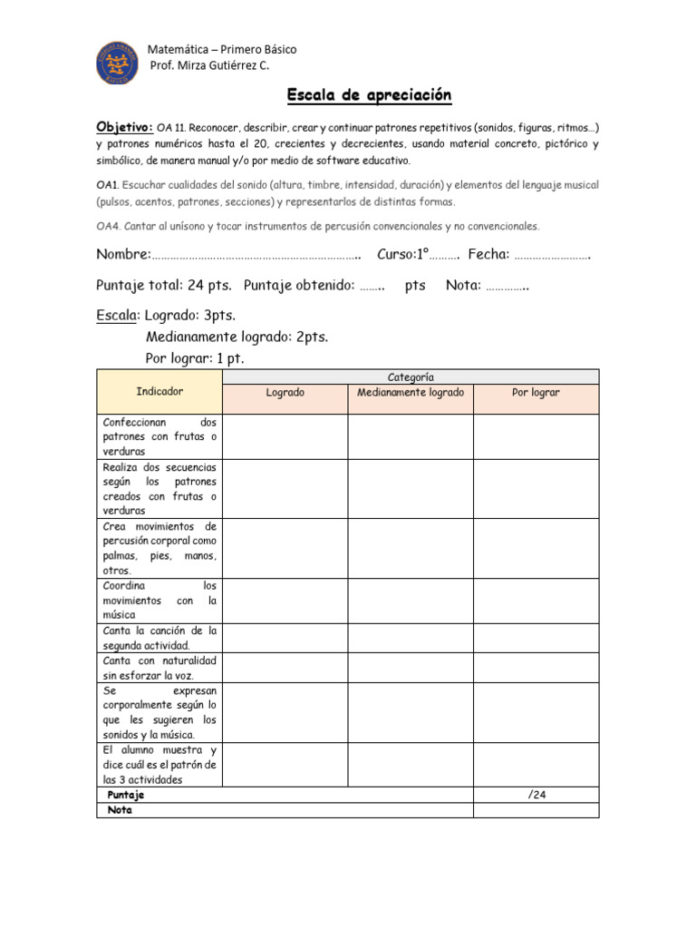 Escala de Apreciación Patrones y Secuencias | PDF