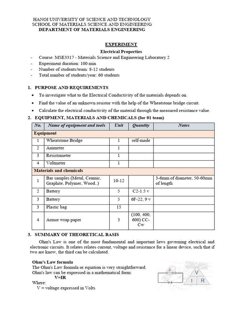 Advanced Programme MSE3326 - Lab2 - Experiment Name | PDF