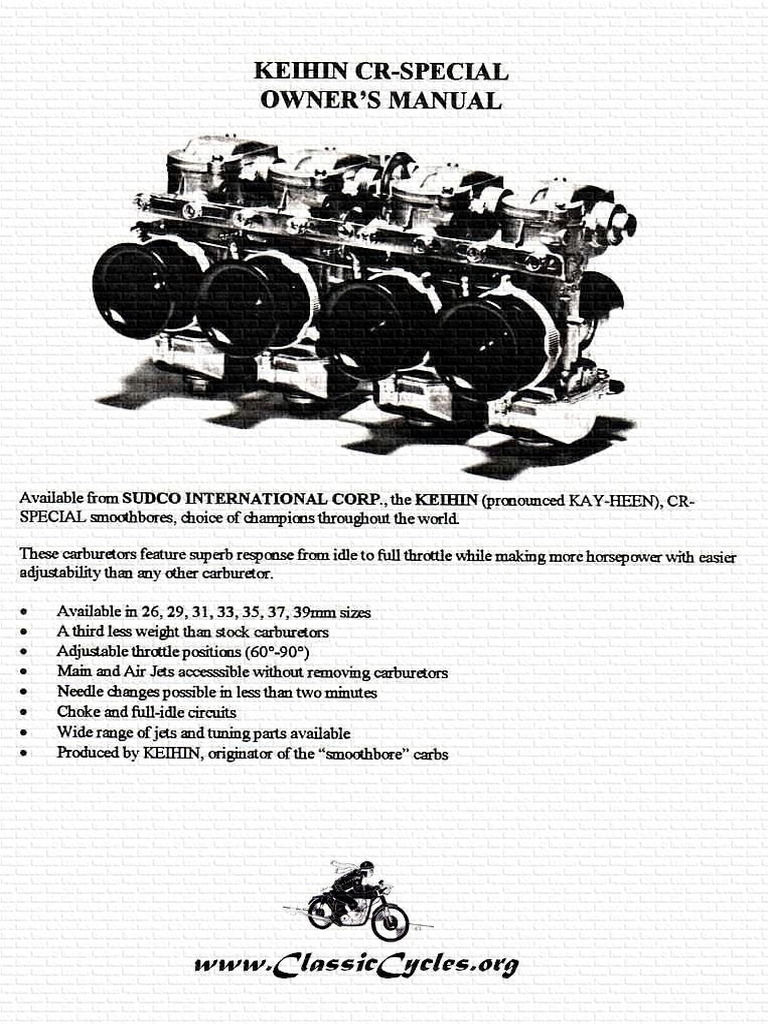 Keihin CR Special Smoothbore Carburetor Owners Instruction Manual | PDF