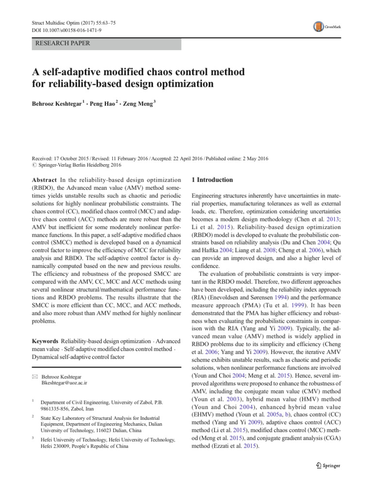 (2016) A Self-Adaptive Modified Chaos Control Method For Reliability-Based Design Optimization ...