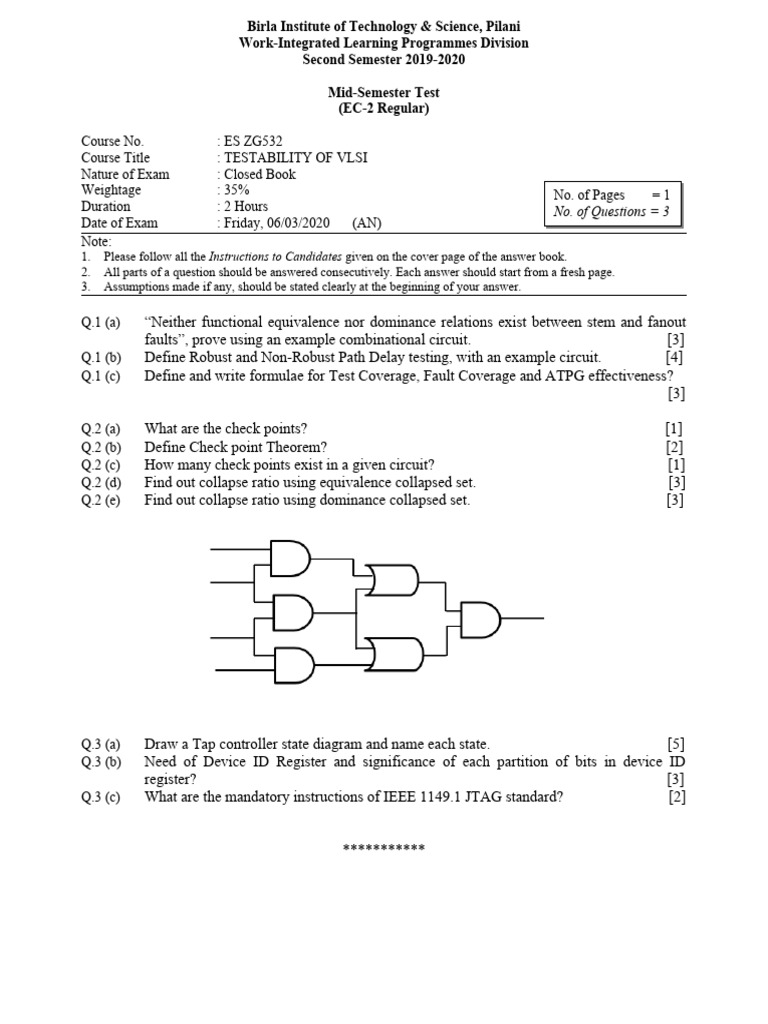 TVLSI Mid Sem 2019-2020 | PDF | Computer Engineering