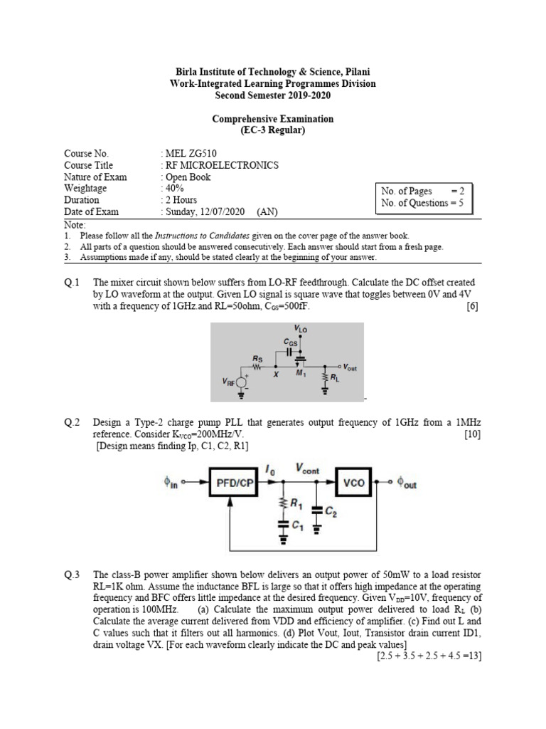 RF Microelectronics Final SEM 2019-2020 | PDF | Amplifier | Electronics