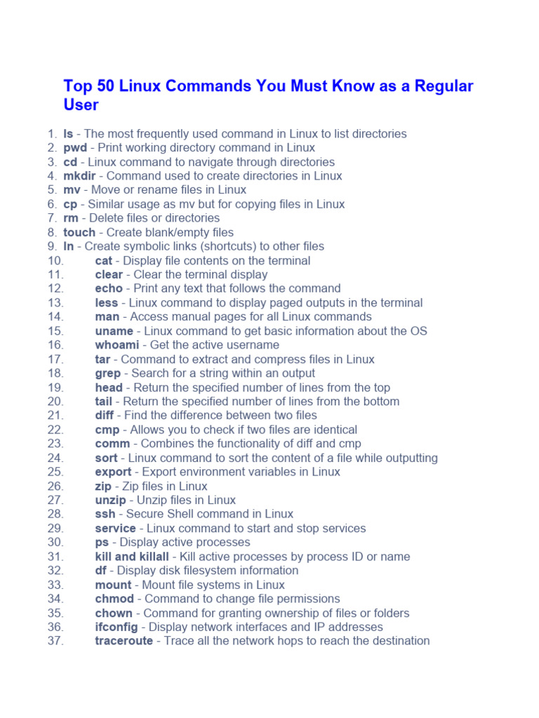 Top 50 Linux Commands You Must Know As A Regular User | PDF