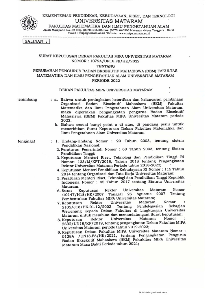 SK BEM FMIPA Terbaru | PDF