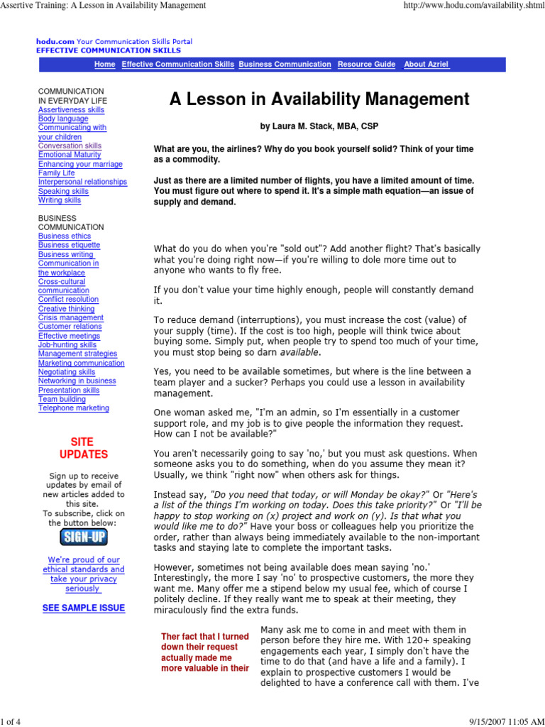 Assertive Training - A Lesson in Availability Management | PDF