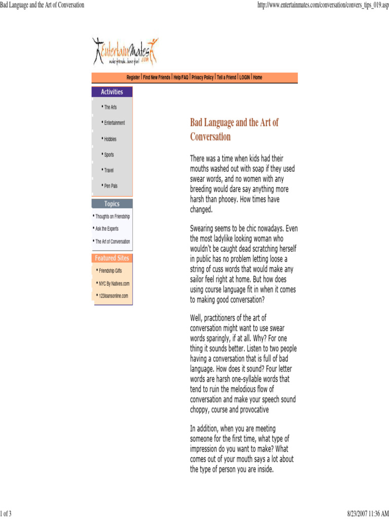 Bad Language and The Art of Conversation | PDF | Profanity | Word