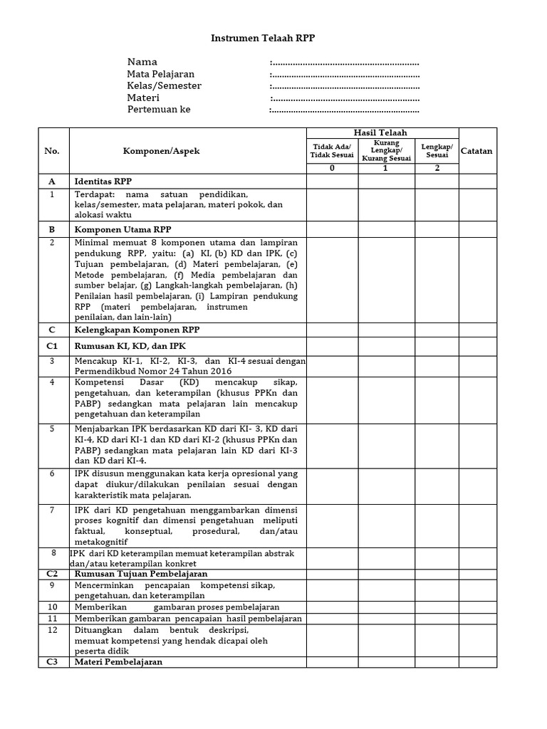 F.5. Instrumen Telaah RPP | PDF