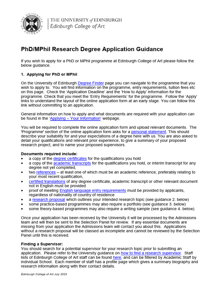 PhD/MPhil Application Guide | PDF | Thesis | Doctor Of Philosophy