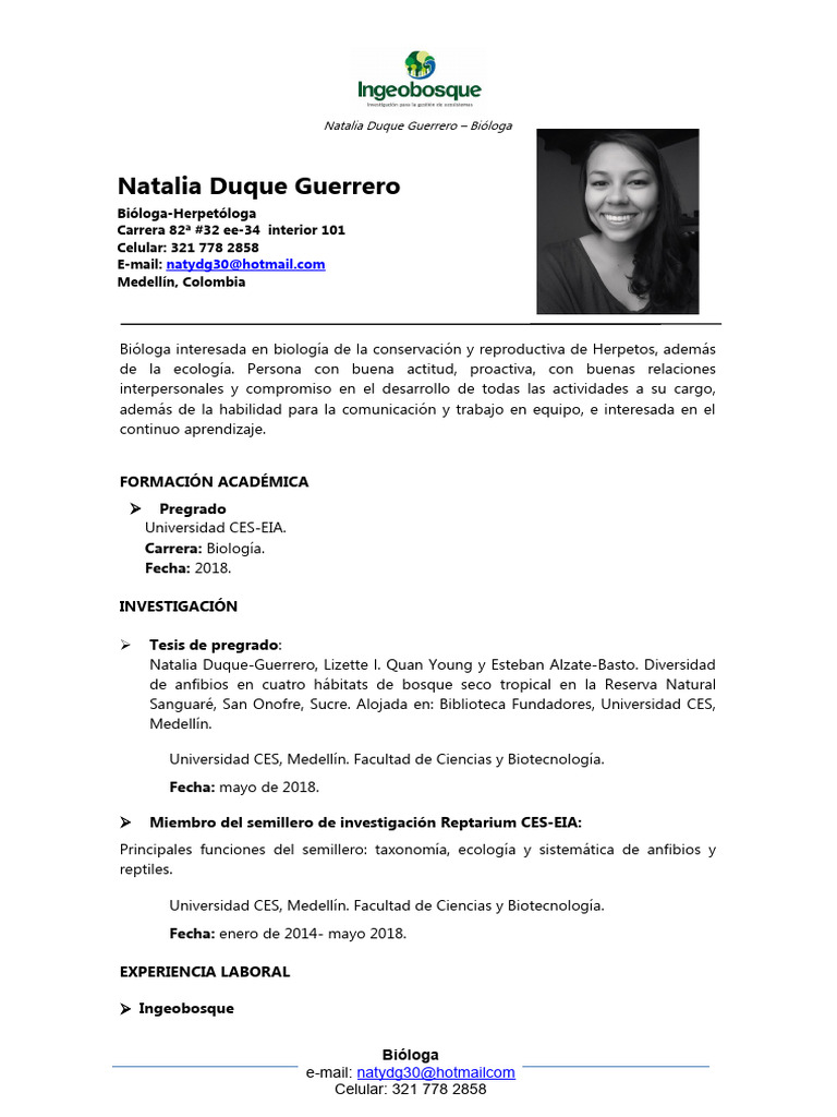 CV - Natalia Duque-Bióloga - 1 - Agosto | PDF