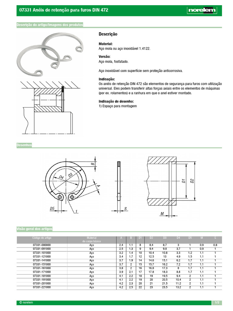 Anéis de Retenção para Furos DIN - 472 | PDF | Metais de transição ...