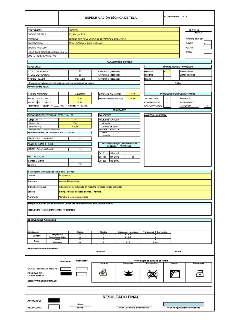 Formato de Ficha Tecnica de Telajersey Full Lycra 20 Estampado | PDF