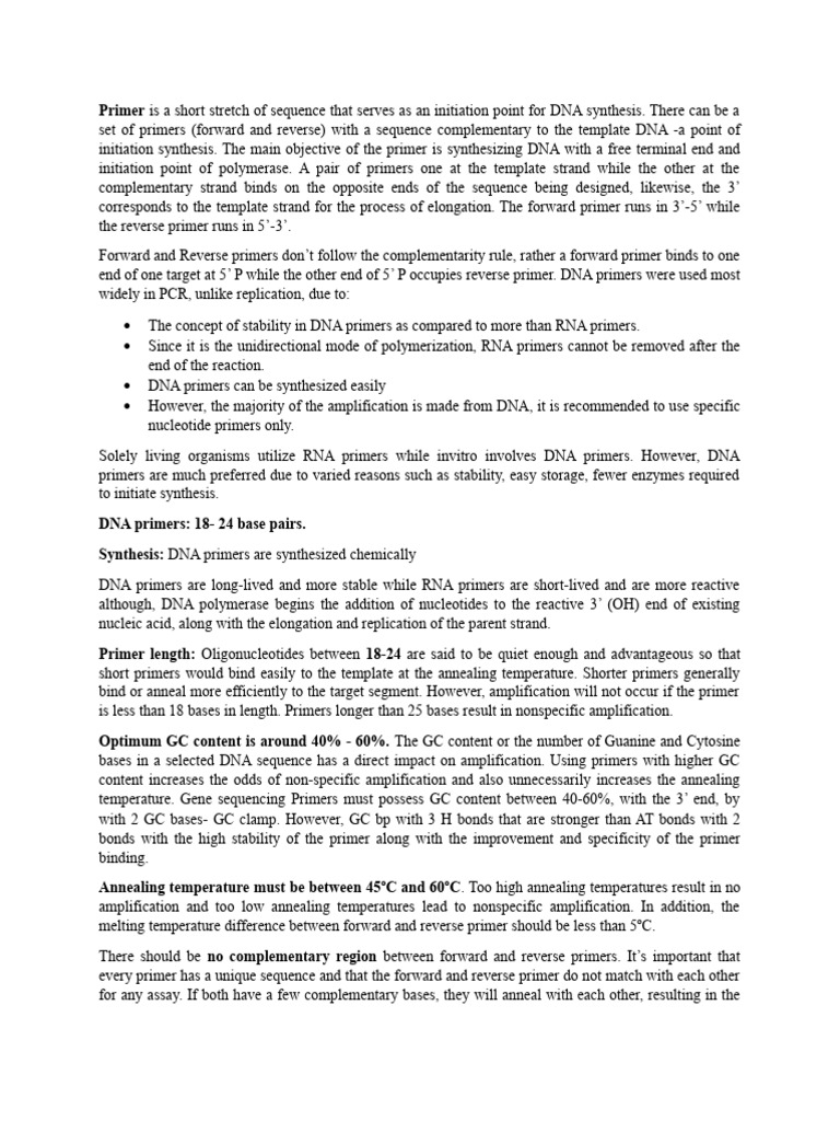 Primers | PDF | Primer (Molecular Biology) | Nucleic Acid Thermodynamics