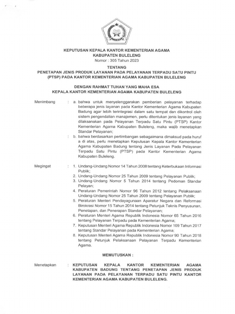 SK Jenis Layanan PTSP | PDF