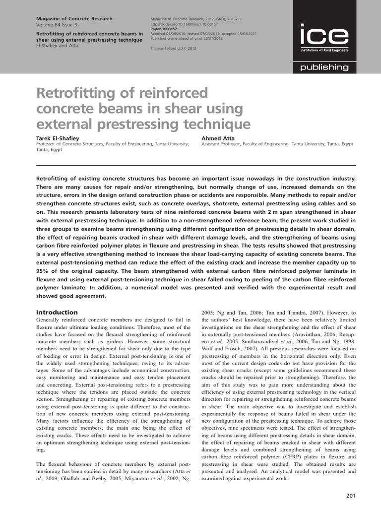 Retrofitting of Reinforced Concrete Beams in Shear Using External Prestressing Technique | PDF ...