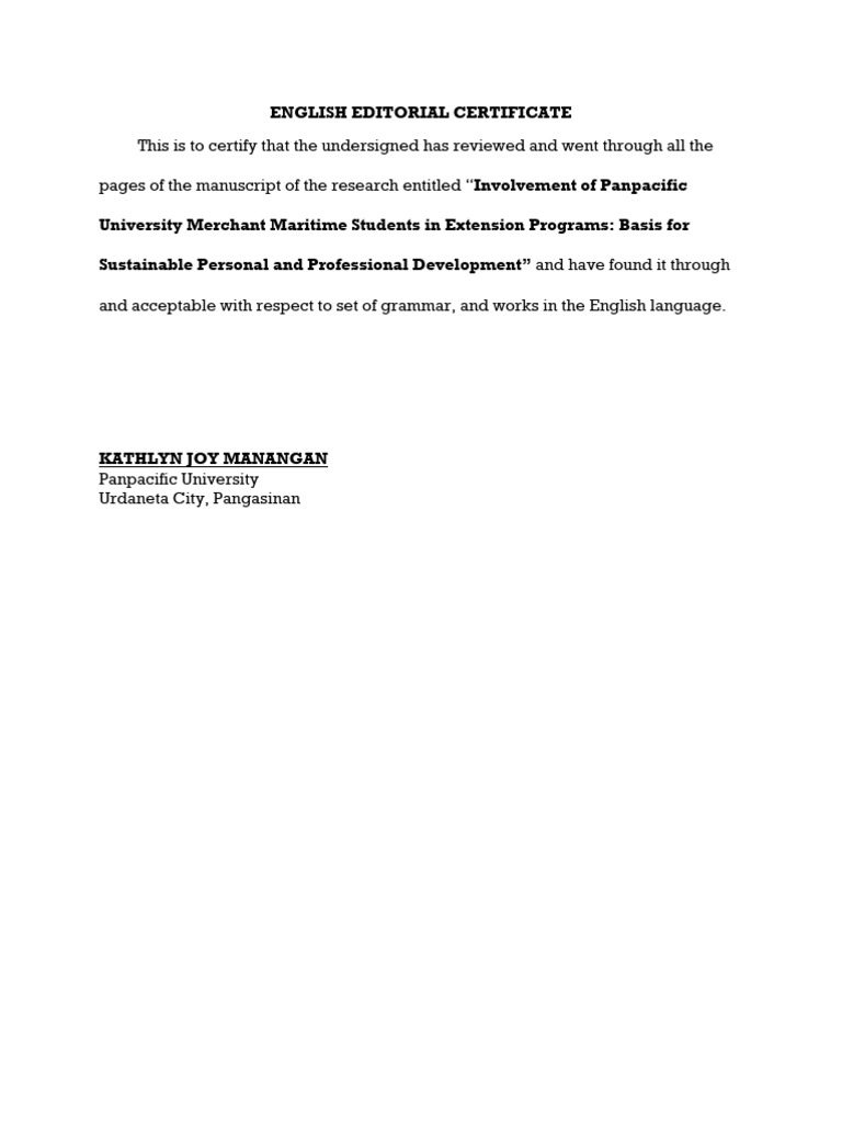 English Editorial Certificate | PDF