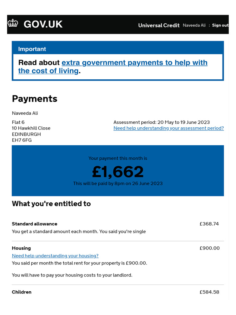 Payments - Universal Credit | PDF | Cost Of Living | Social Programs