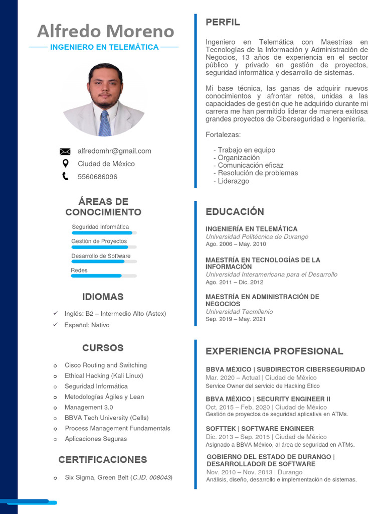 CV Alfredo Moreno 2023 | PDF | La seguridad informática | Seguridad