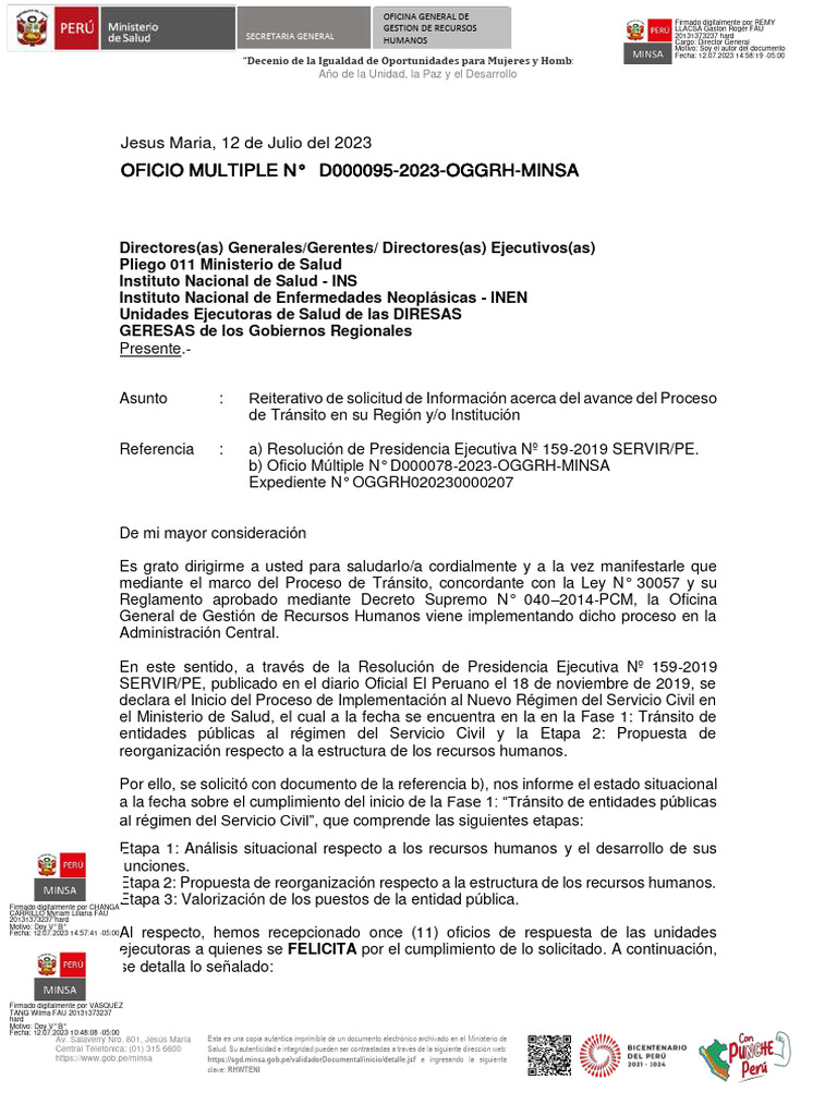 Oficio Multiple 000095 2023 Oggrh | PDF | Perú | Lima