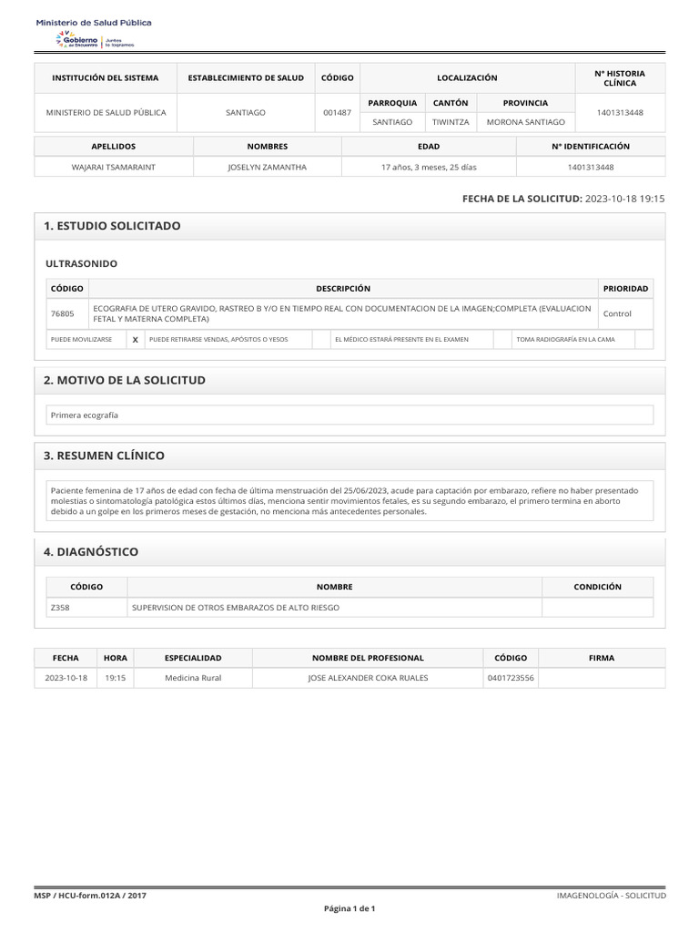 MSP_HCU-form.012A_2017 | PDF | El embarazo | Ultrasonido médico