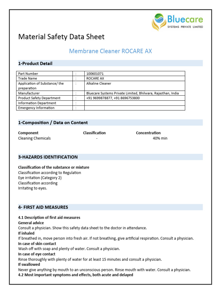MSDS Rocare Ax | PDF | Dangerous Goods | Toxicity