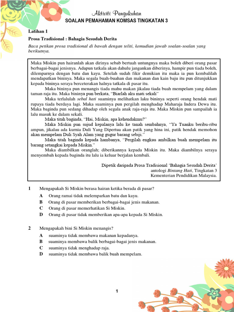 Aneka Pilihan Komsas PT3 | PDF